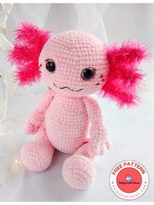 Pink crochet axolotl plush amigurumi free pattern